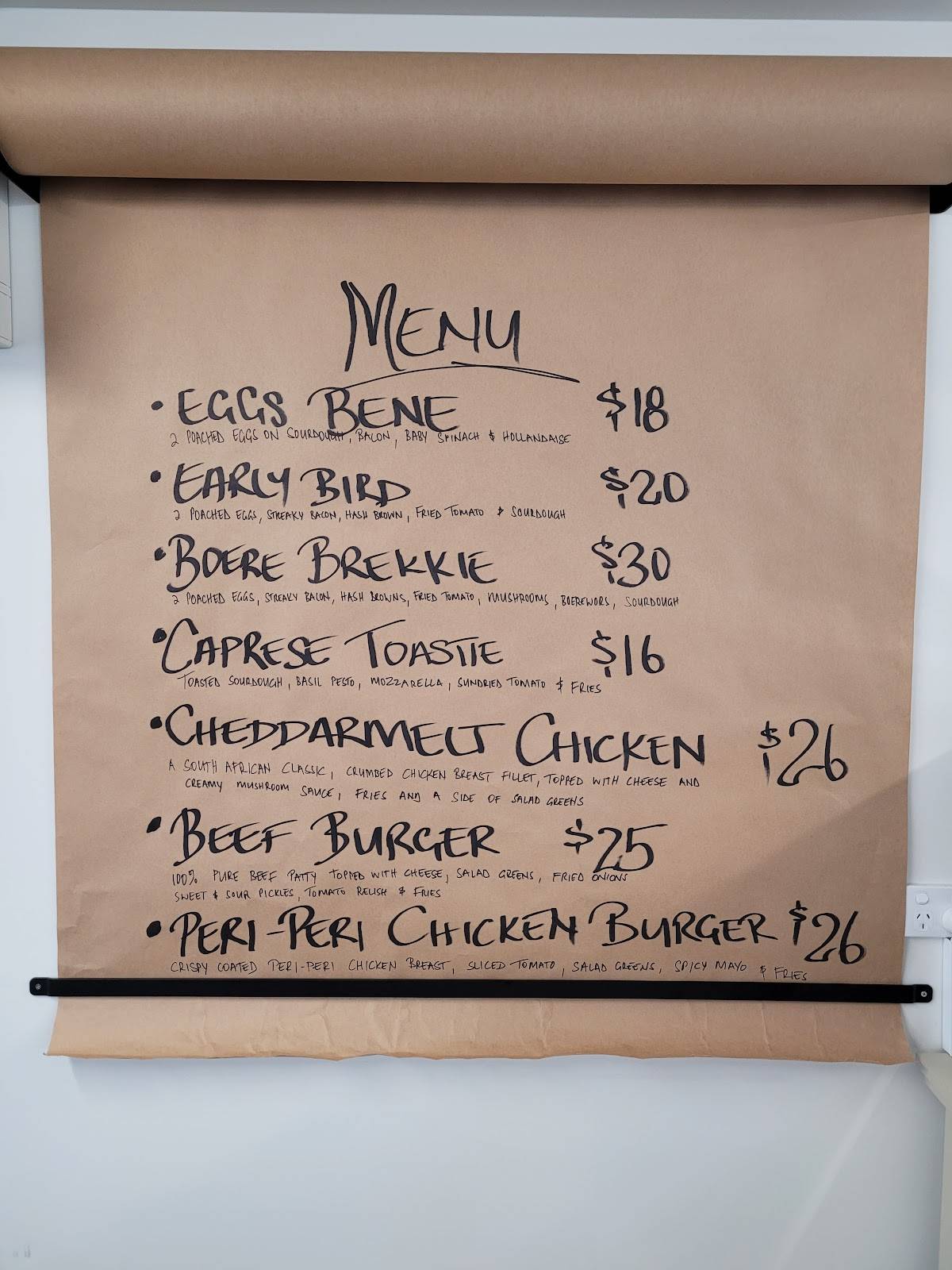 Menu at Bush Street Cafe, Levin