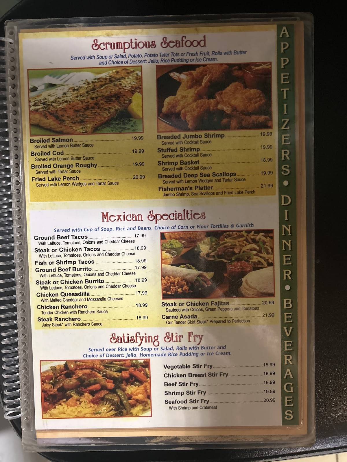 Menu at Busy Bee restaurant, Wonder Lake