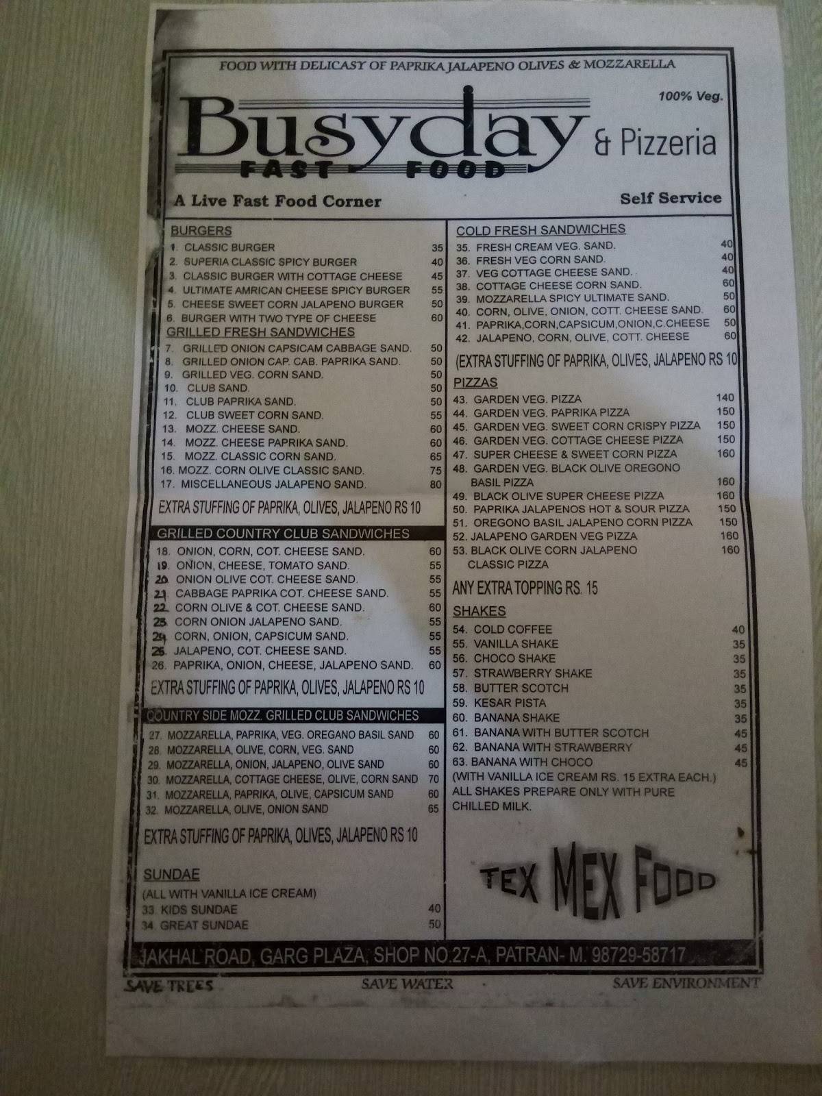 Menu at Busyday, Patran