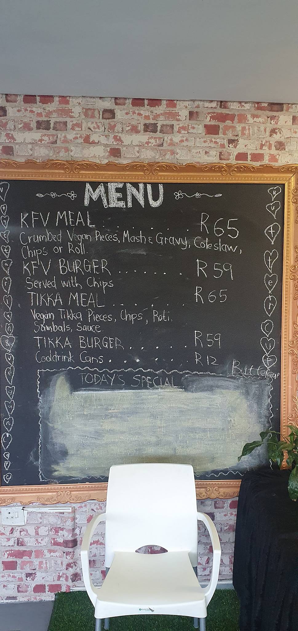 Menu at Buttercup vegetarian and vegan Cafe, Durban