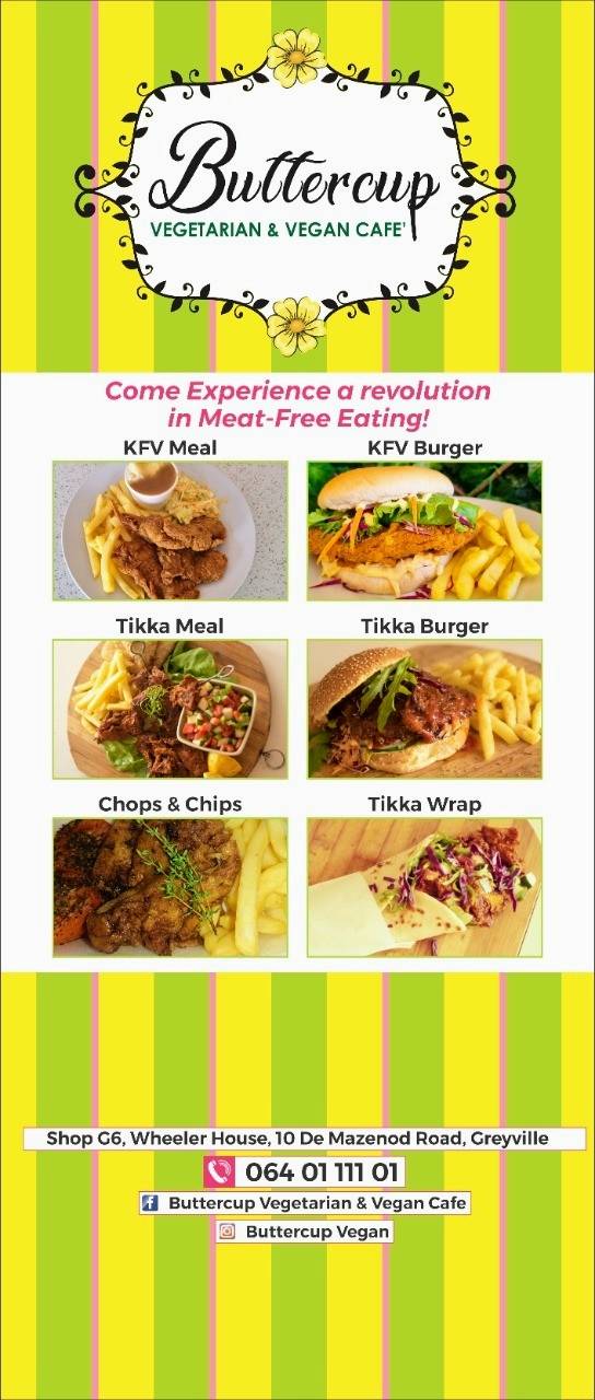 Menu at Buttercup vegetarian and vegan Cafe, Durban