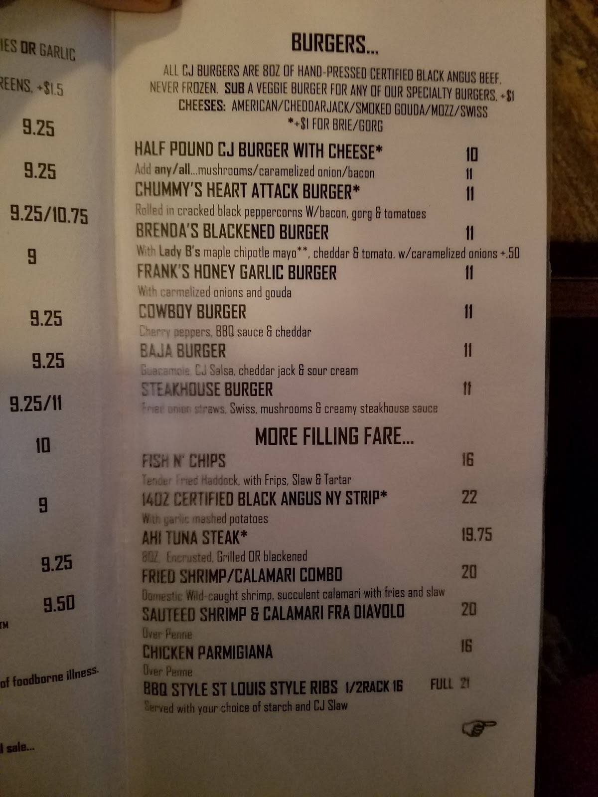 Menu at C.J. Sparrow pub & bar, Cheshire