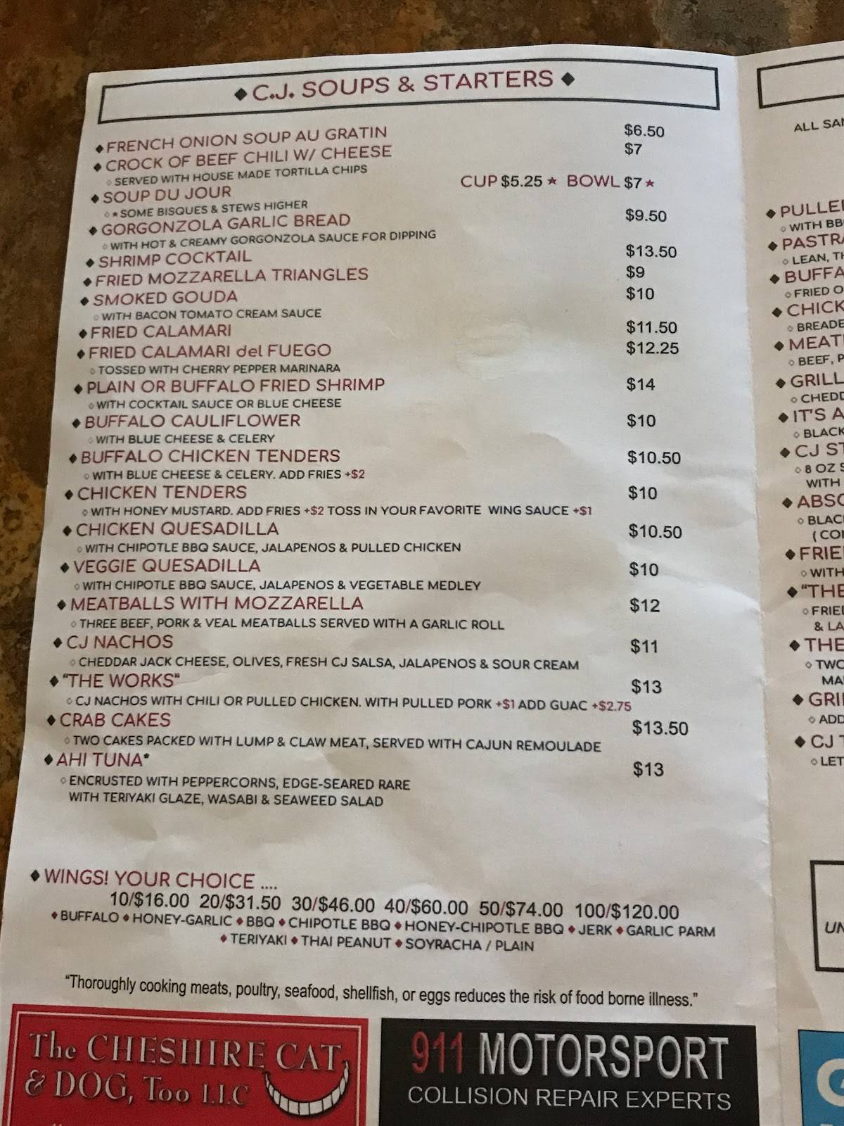 Menu at C.J. Sparrow pub & bar, Cheshire