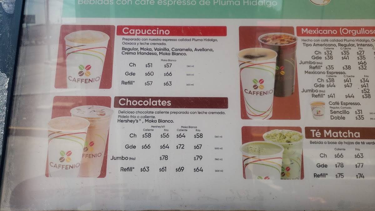 Carta de cafetería CAFFENIO Calzada Cetys, Mexicali