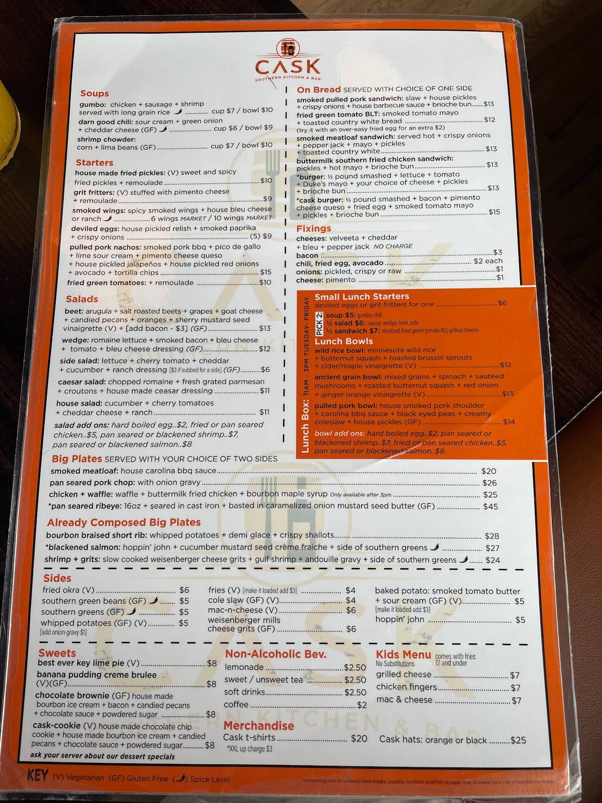 Menu at CASK Southern Kitchen & Bar, Louisville