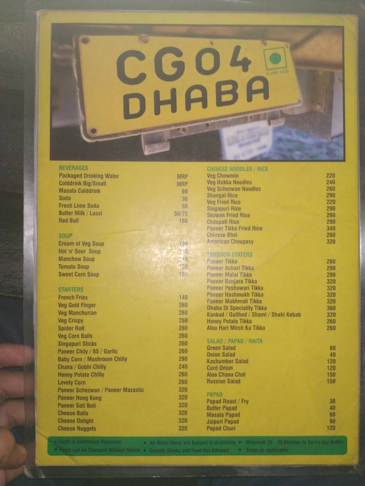 Menu at CG04 Dhaba Veg, Raipur, Chokra Nala