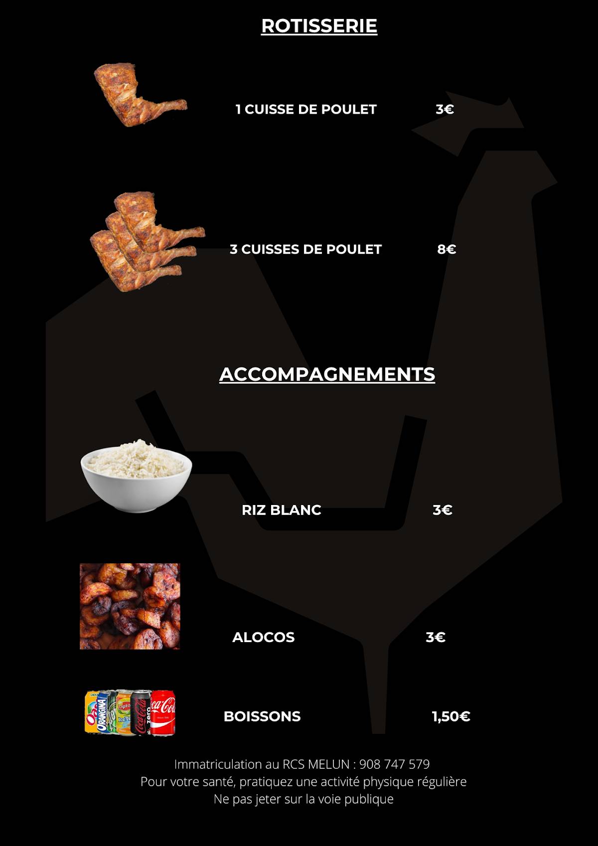 Menu au CHEZ COSTO' POULET BRAISE restaurant, Buthiers