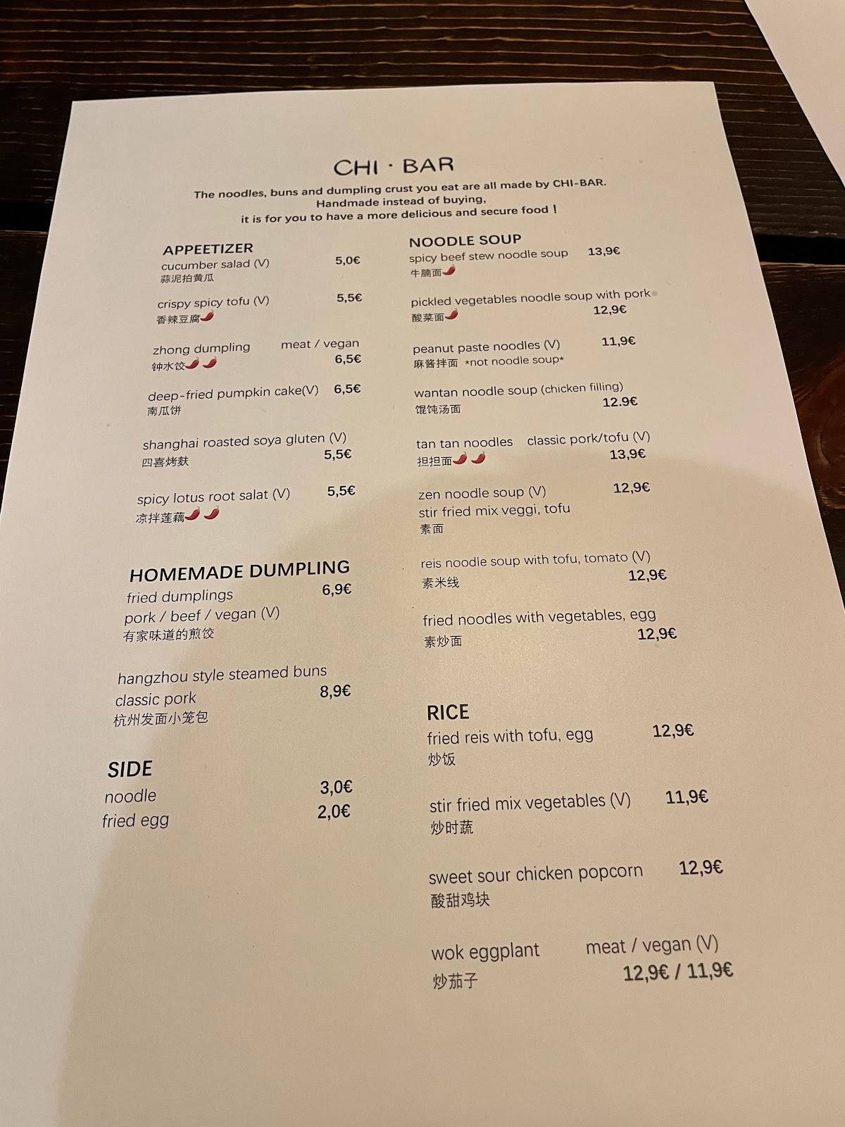 Speisekarte von CHI.BAR, Berlin