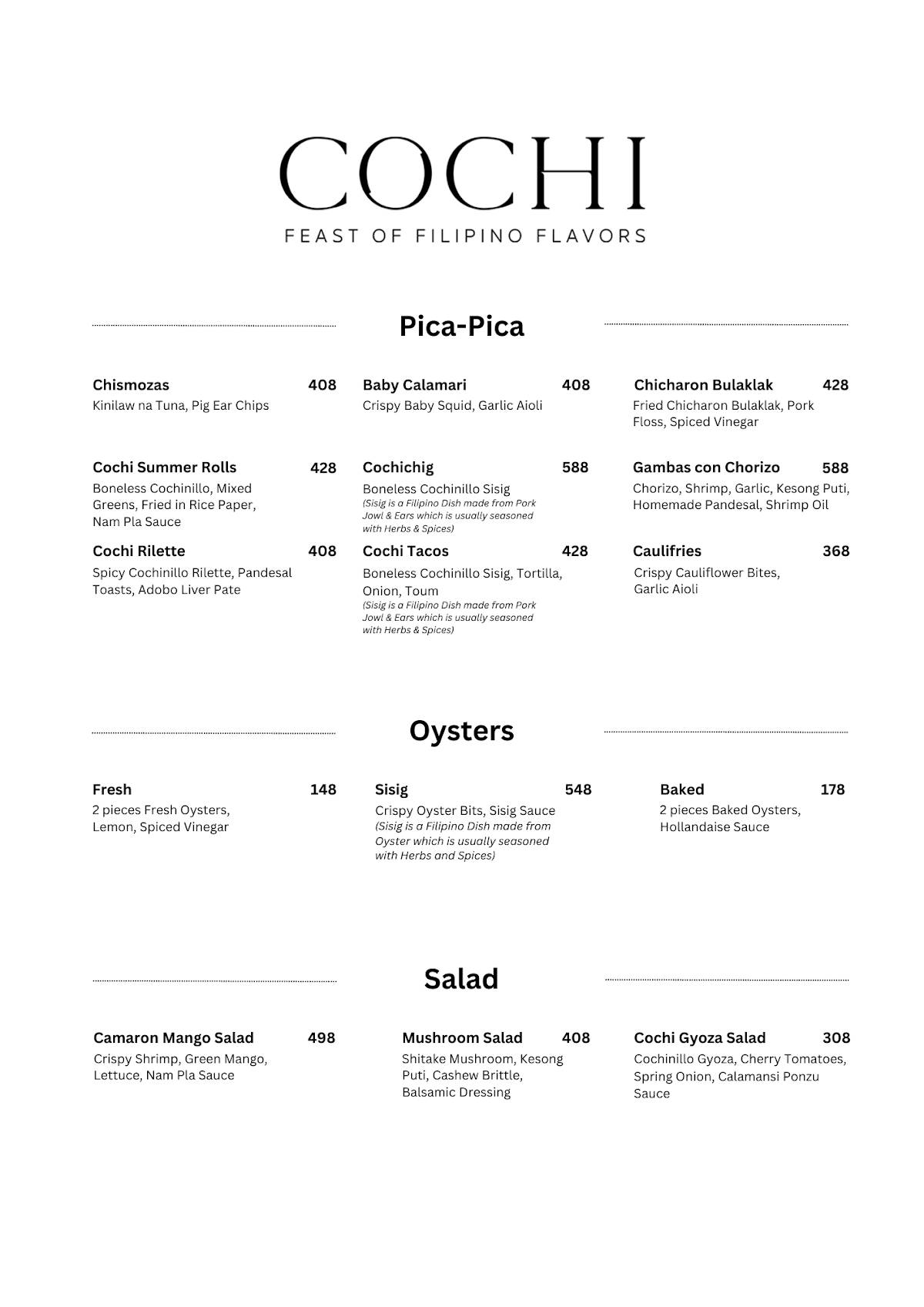 Menu at COCHI by Marvin Agustin restaurant, Taguig