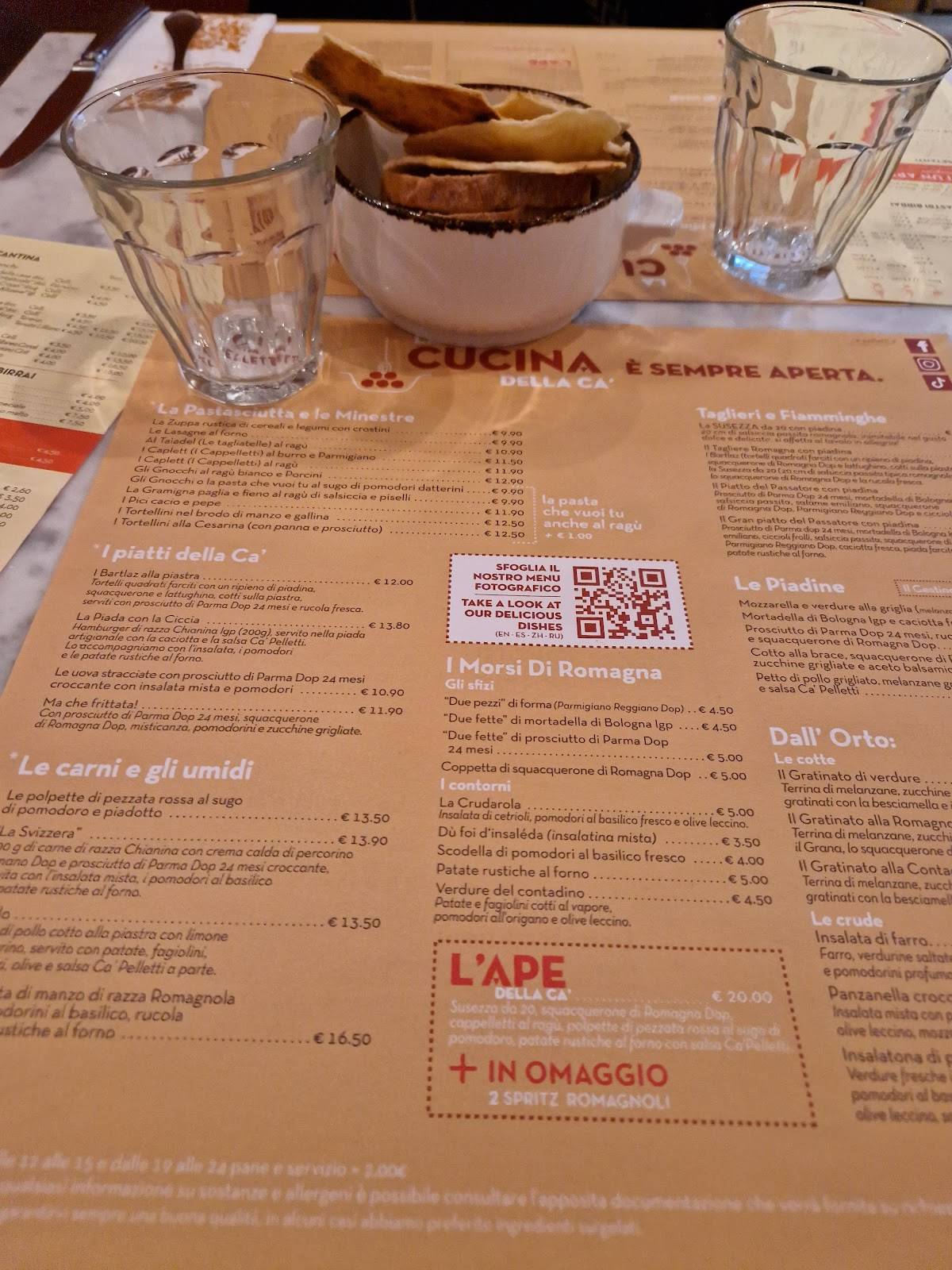 Menu at Ca' Pelletti Firenze restaurant, Florence