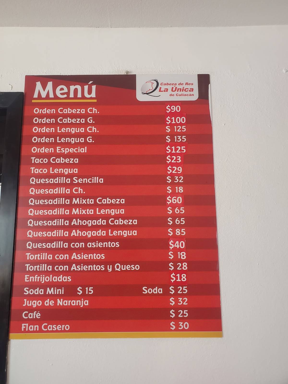 Carta del restaurante Cabeza del Res la Única, Tijuana