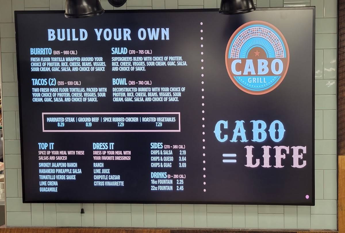 Menu at Cabo Grill restaurant, College Station