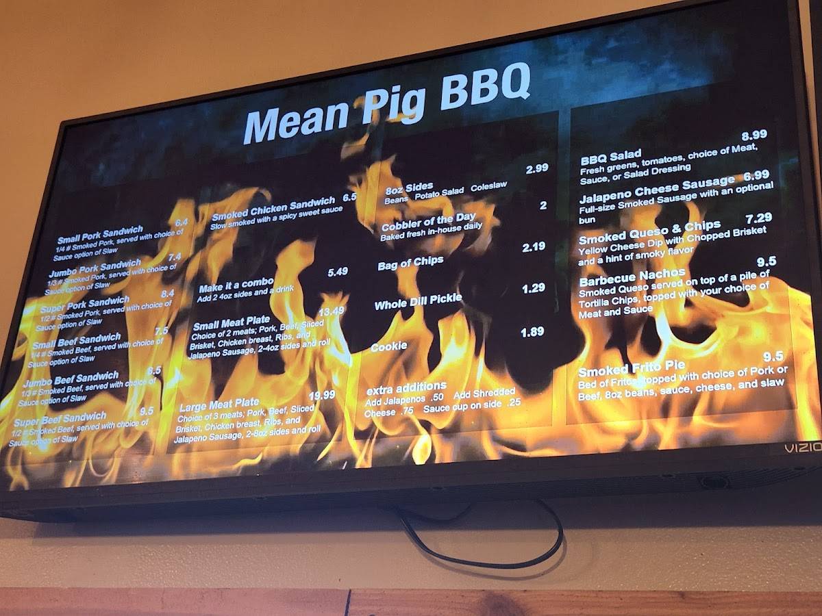 Menu at The Mean Pig BBQ, Cabot, Bill Foster Memorial Hwy W