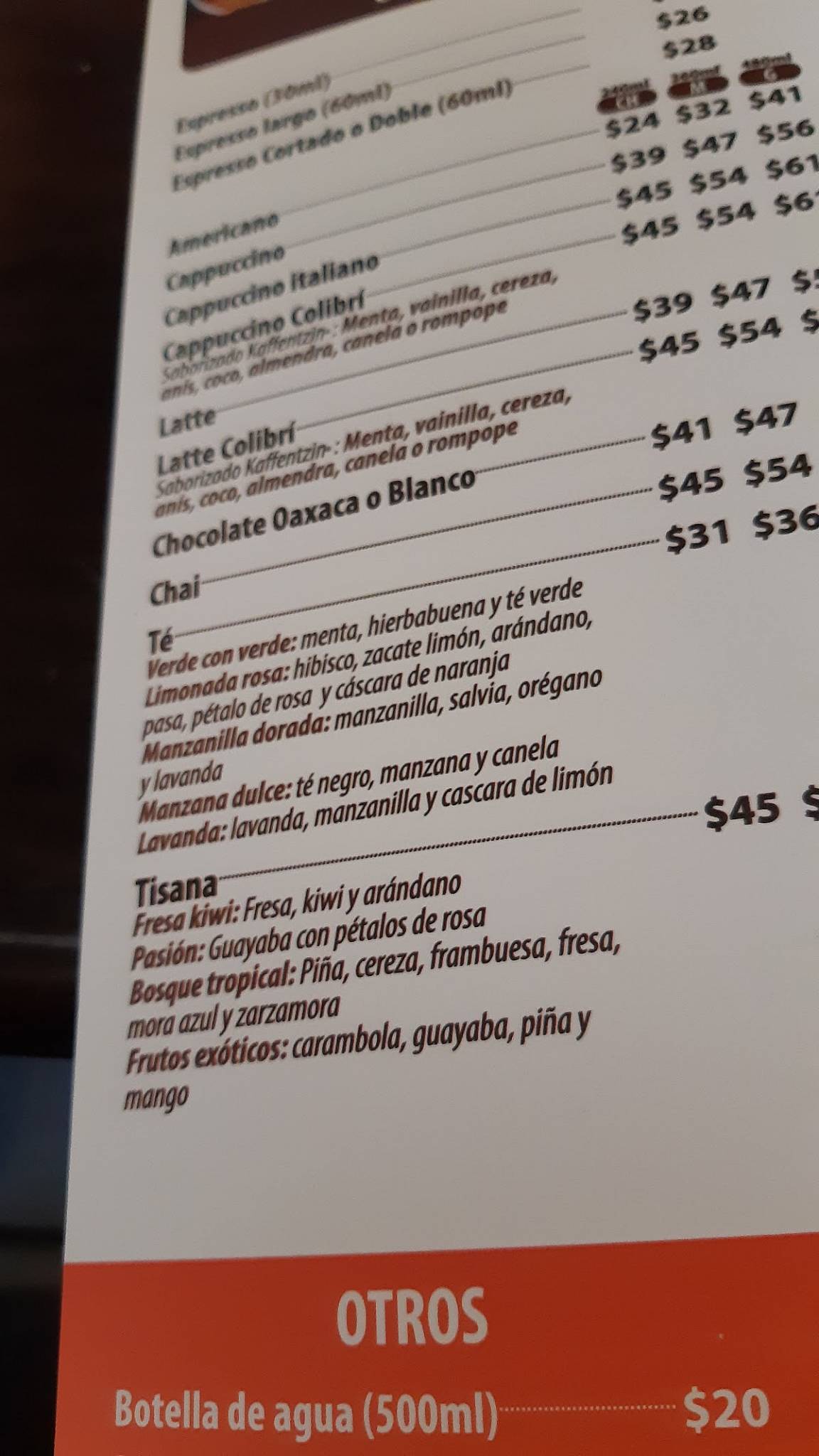 Carta de Café Colibrí Apizaco, Apizaco, Av Cuauhtémoc #611