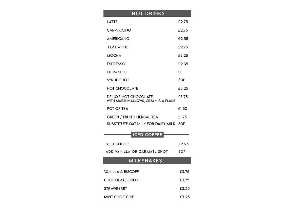 Menu at Café Rustica cafe, Lutterworth