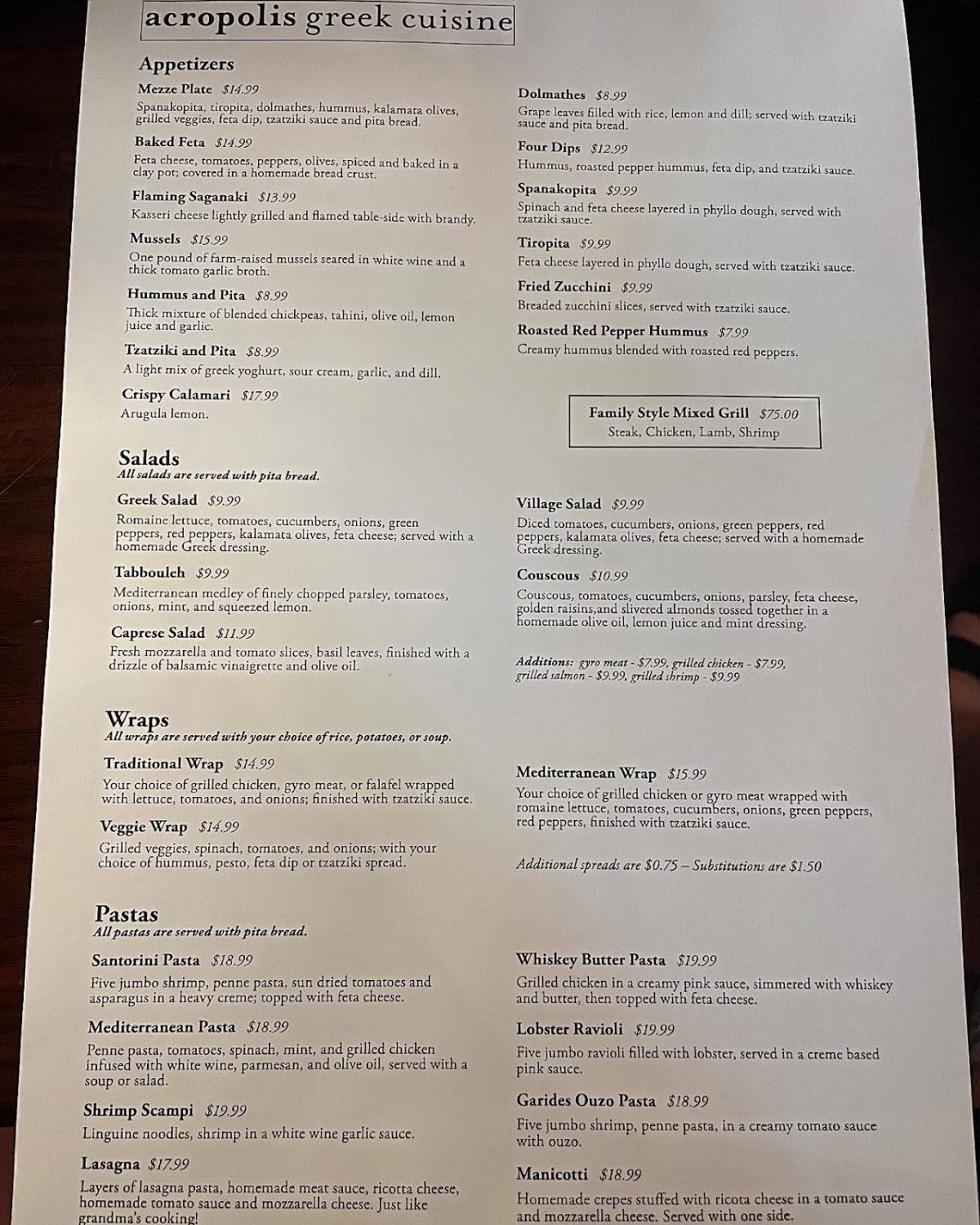 Menu at Acropolis cafe, Harker Heights, 360 W Central TX