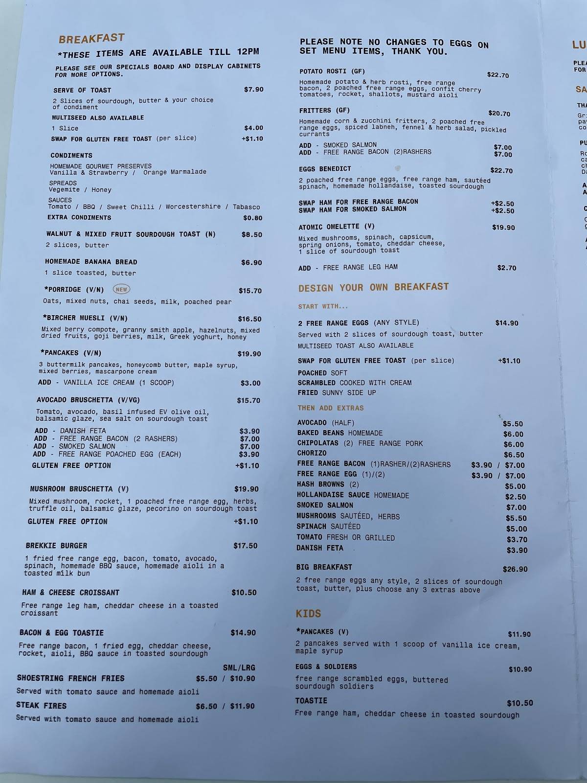 Menu at Atomic cafe, South Perth