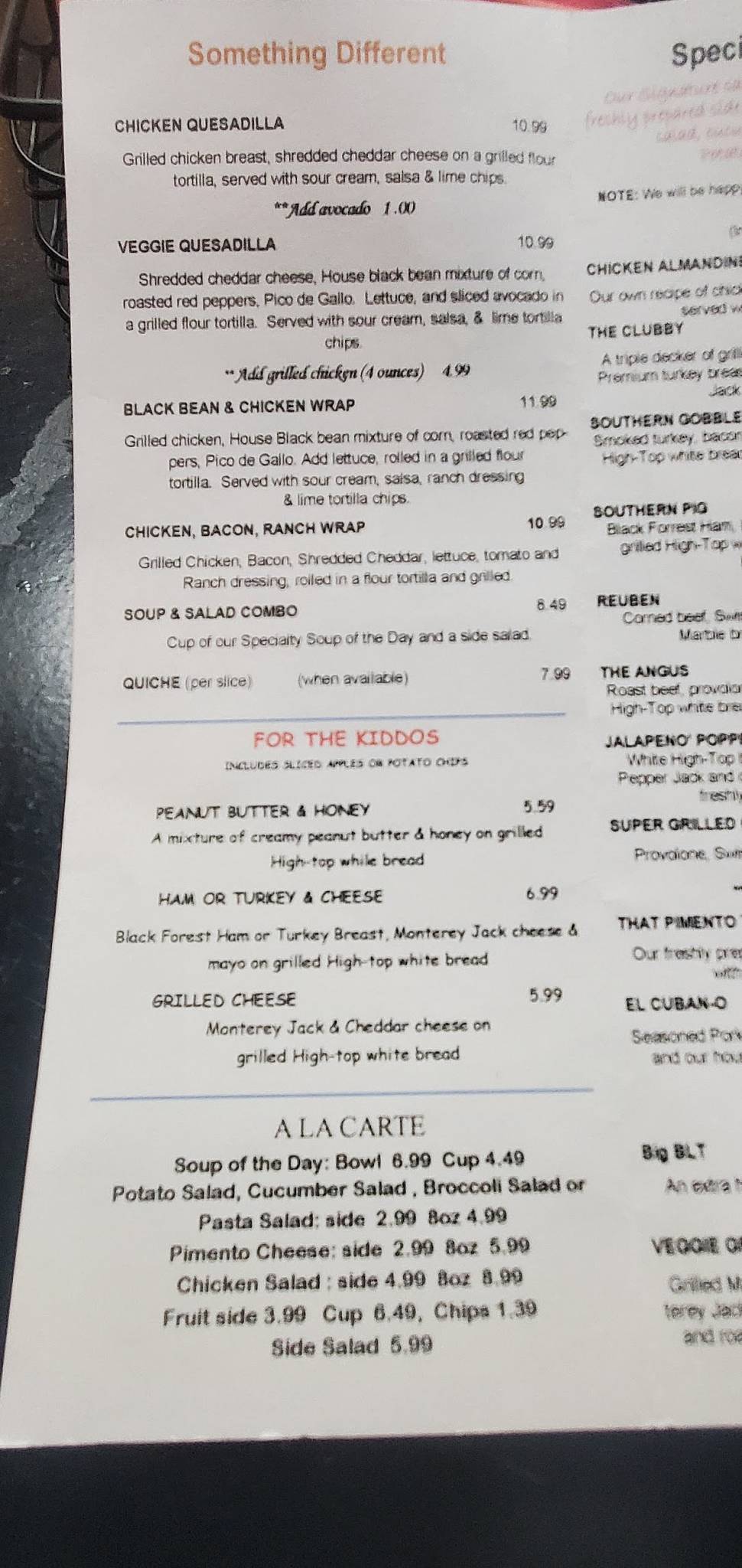 Menu at Backdoor Bistro & Coffeehouse of Perry cafe, Perry