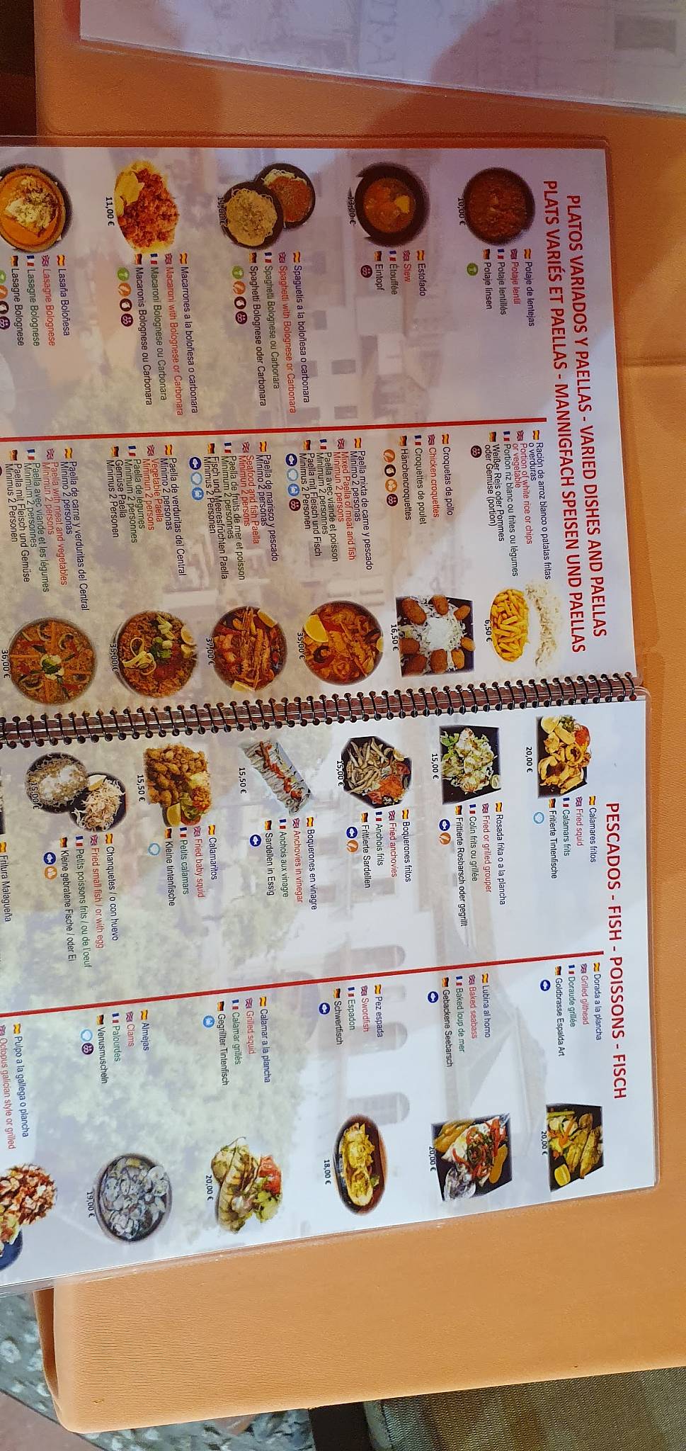 Menu at Café Bar Central, Marbella