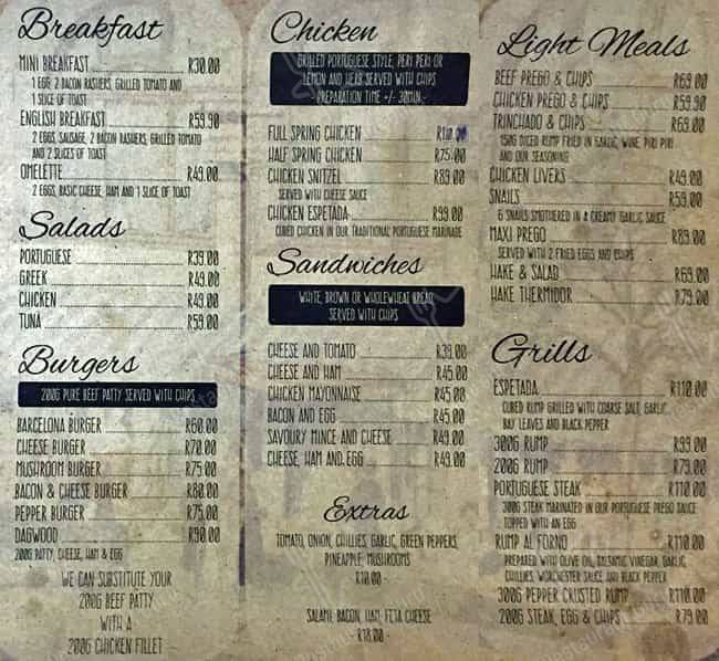 Menu at Café Barcelona, Pretoria, 53 Thomson St