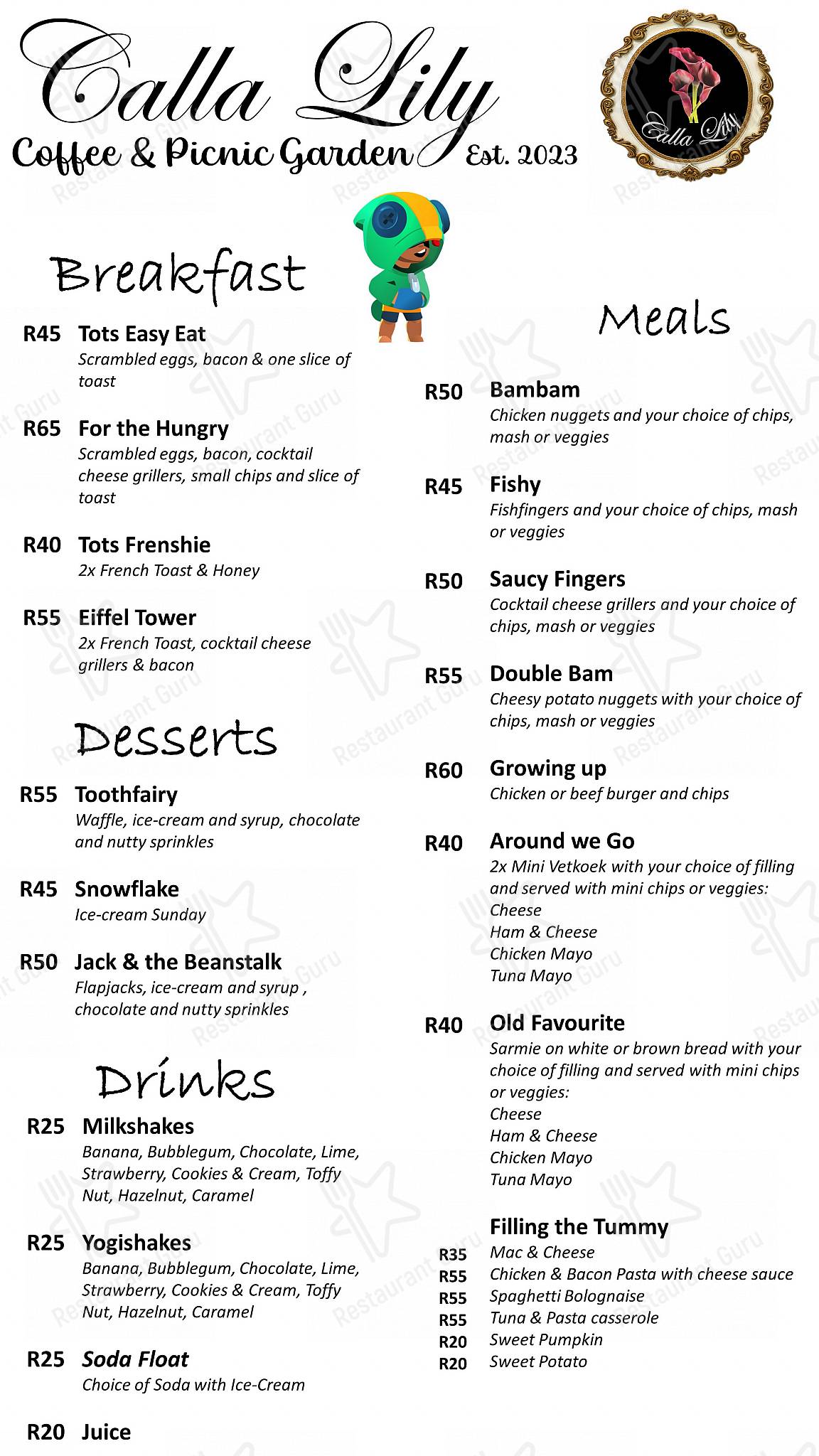Menu at Calla Lily Antique Coffee Shop & Private Function Venue cafe ...