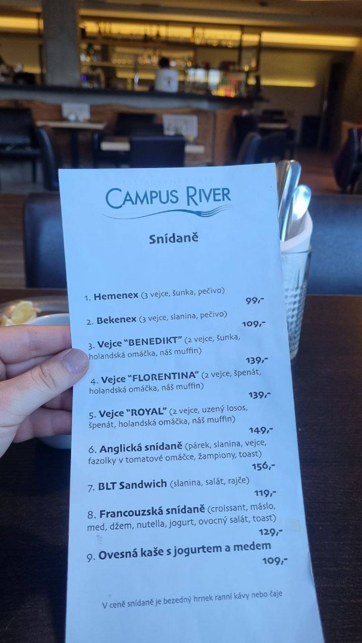 Menu at Campus River Restaurant, Brno