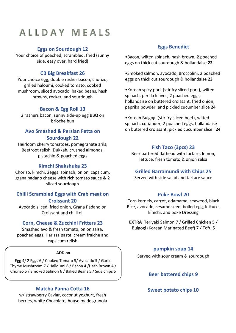 Menu at Cherry Beans Rydalmere cafe, Rydalmere