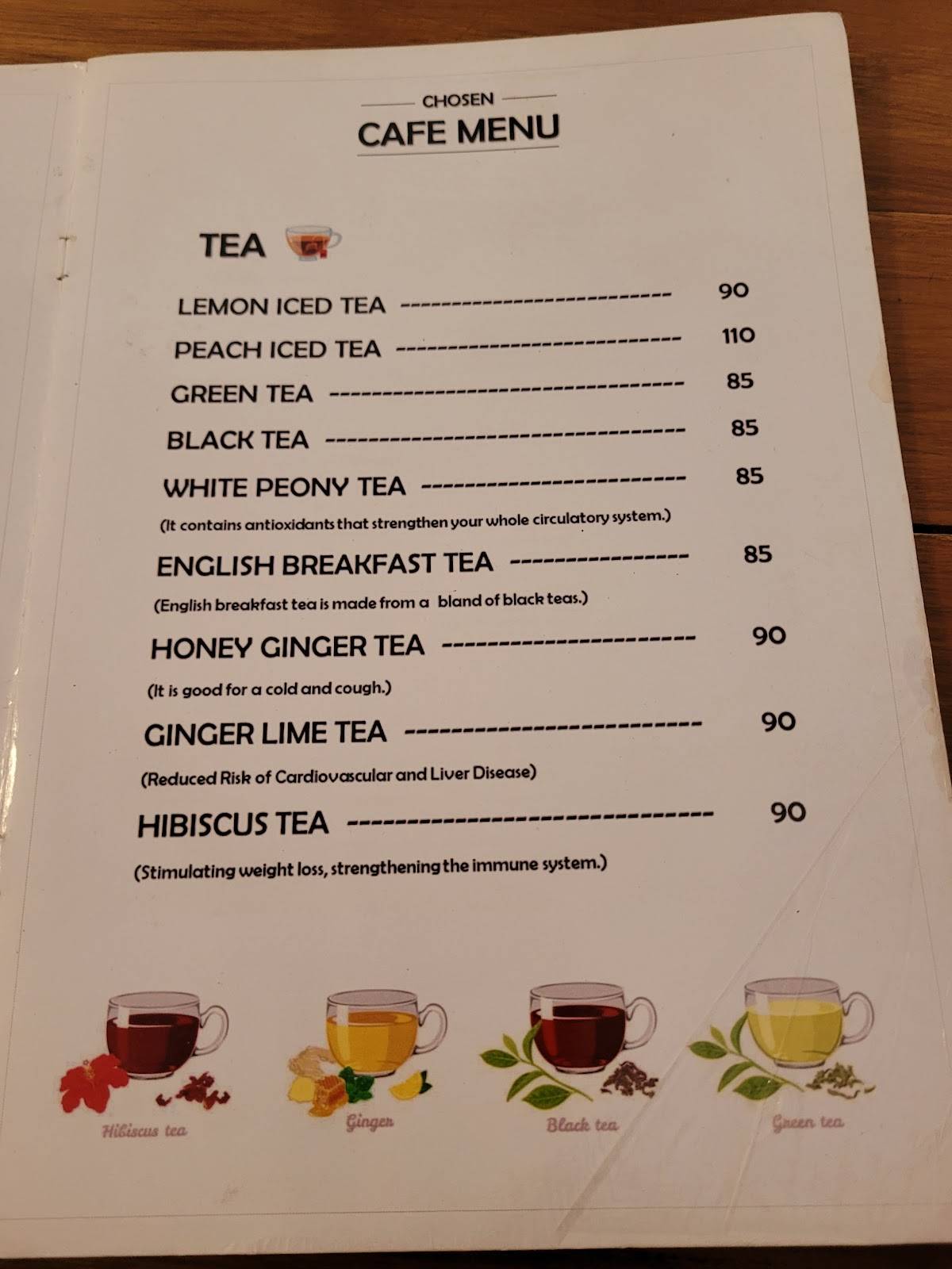 Menu at Chosen Cafe, Bengaluru