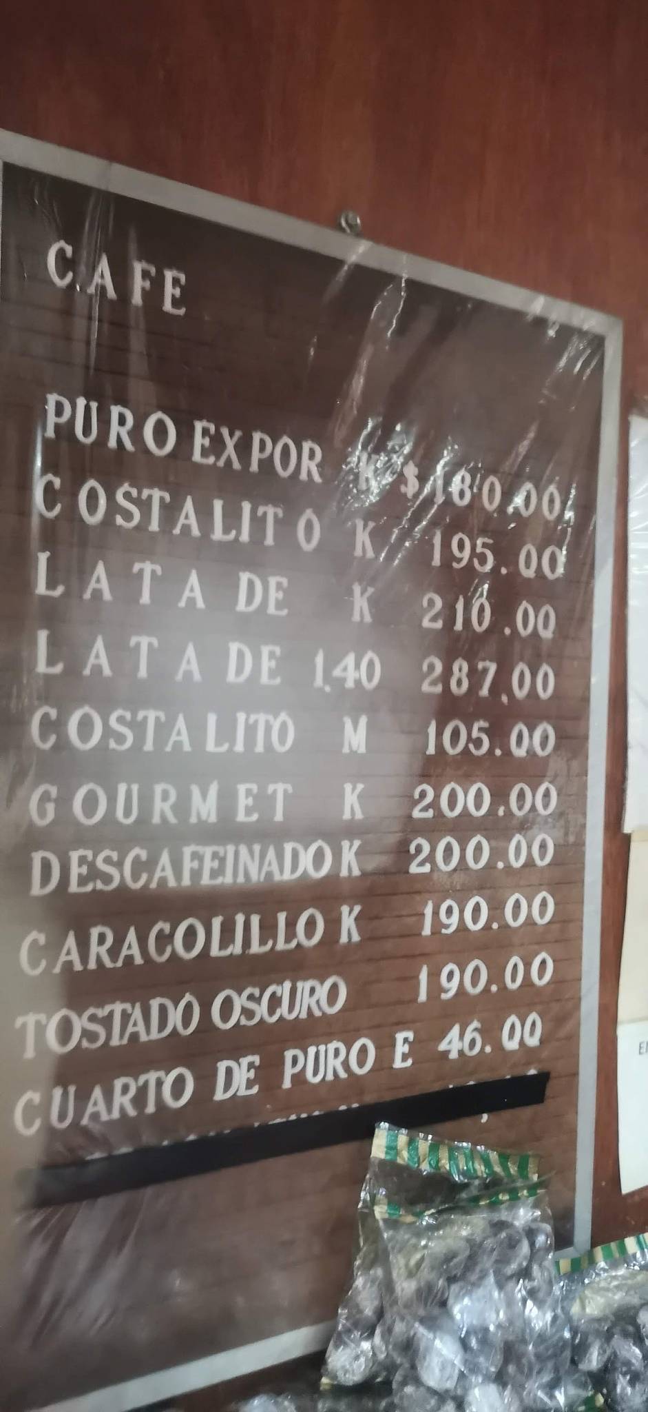 Menu at Café Colón, Xalapa, C. Primo Verdad 15