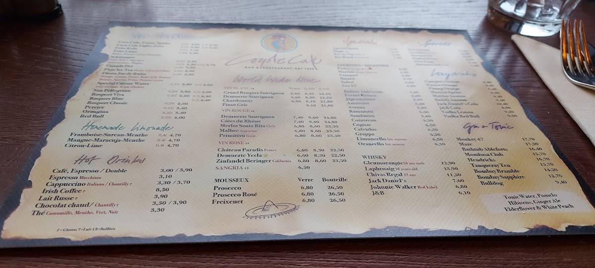 Menu at Café Coyote Belval, Esch-sur-Alzette, 10-12 Av. du Swing