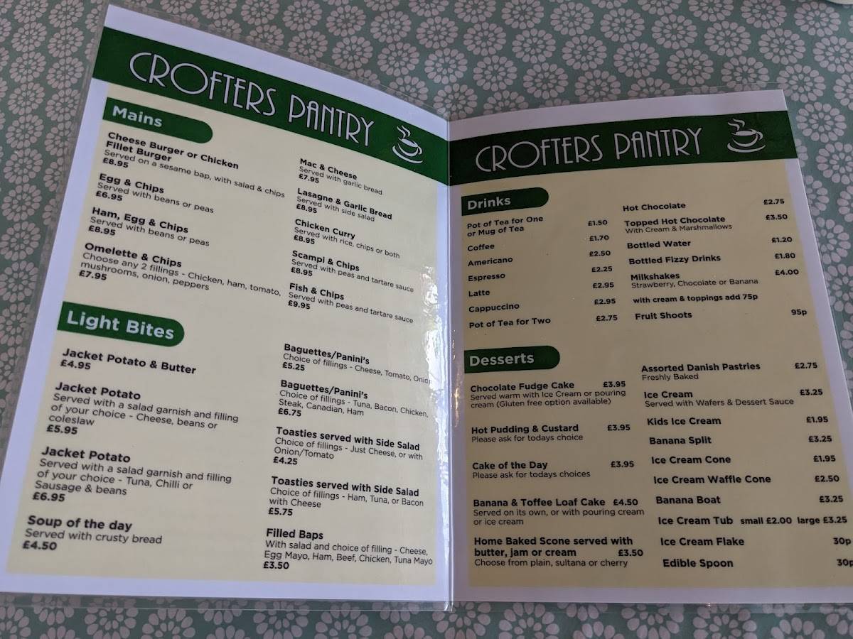 Menu at Crofters Pantry cafe, Prestatyn