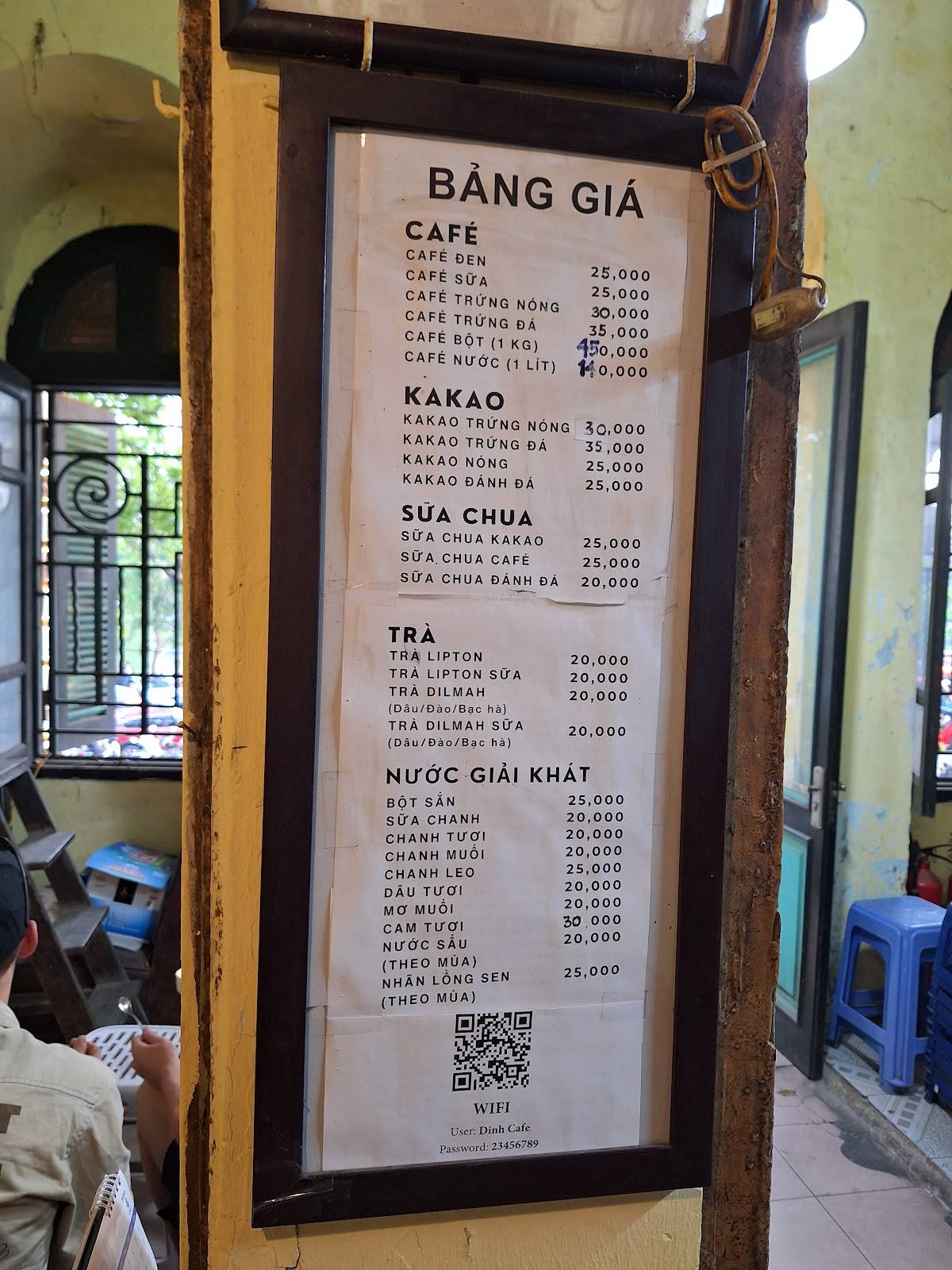 Menu at Cafe Dinh, Hanoi, 13 P. Đinh Tiên Hoàng