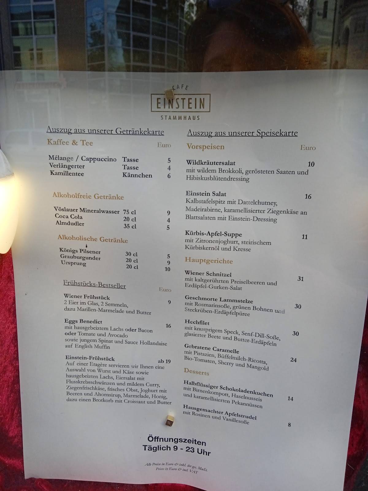 Menu au Café Einstein Stammhaus, Berlin, Kurfürstenstraße 58