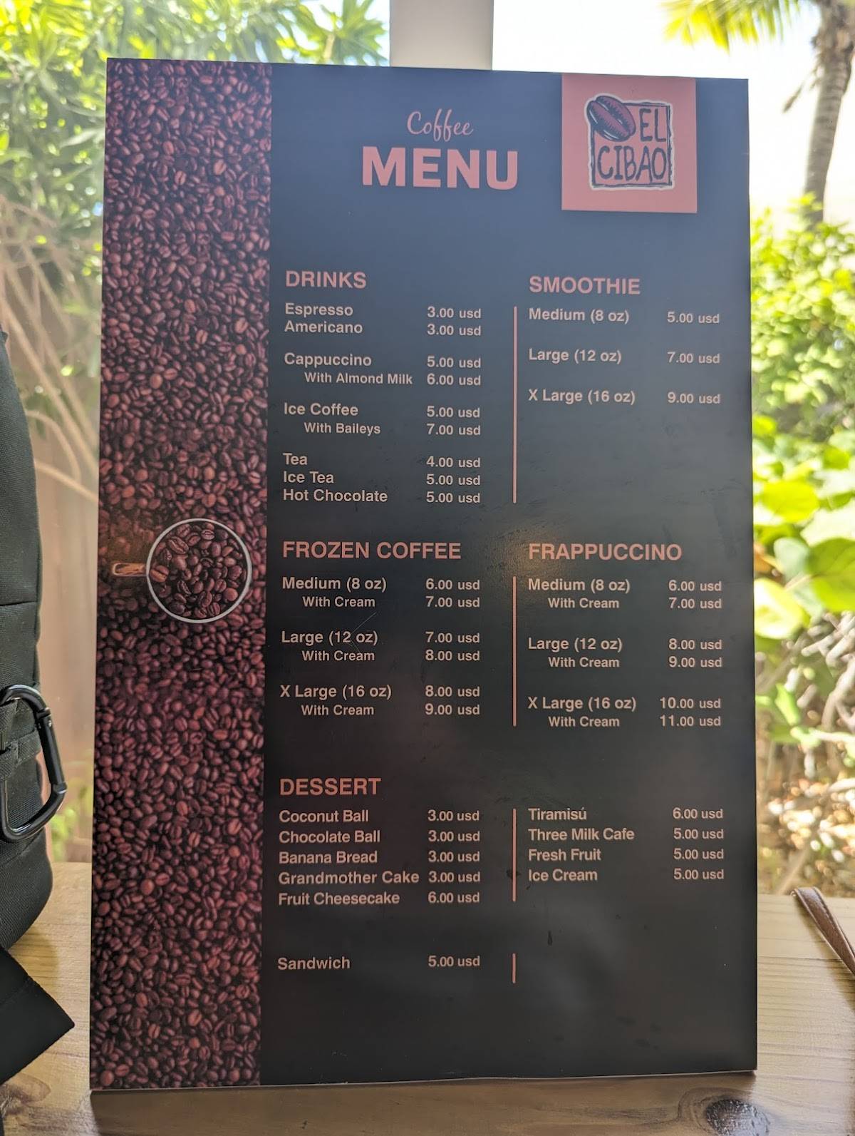 Menu at Cafe El Cibao, Dominicana, Amber Cove Port