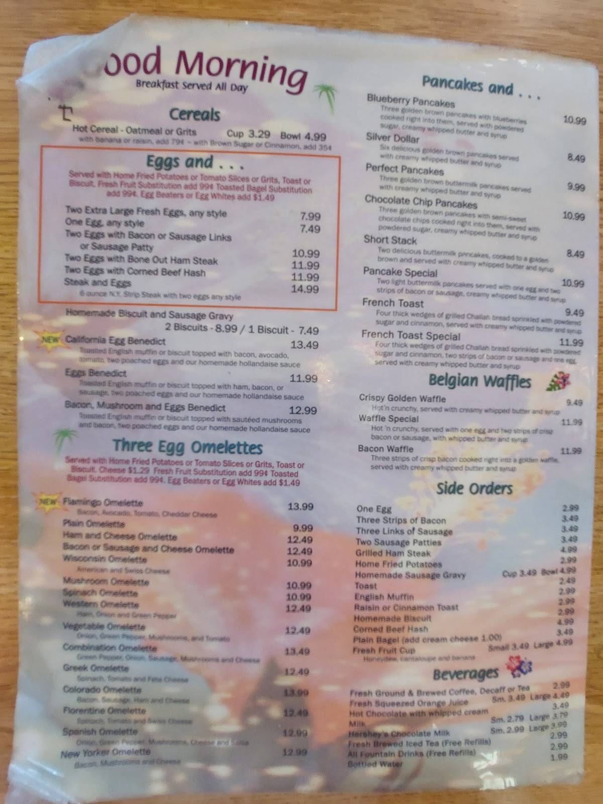Menu at Flamingo Cafe, Palm Beach Gardens, PGA Boulevard