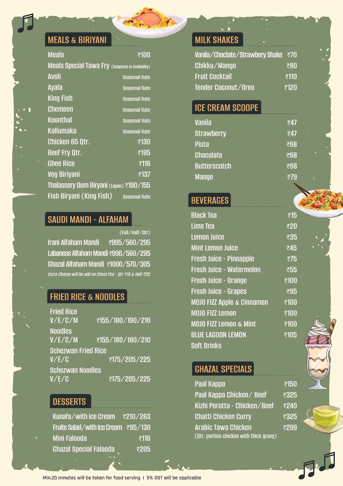 Menu at Cafe Ghazal, Kannur