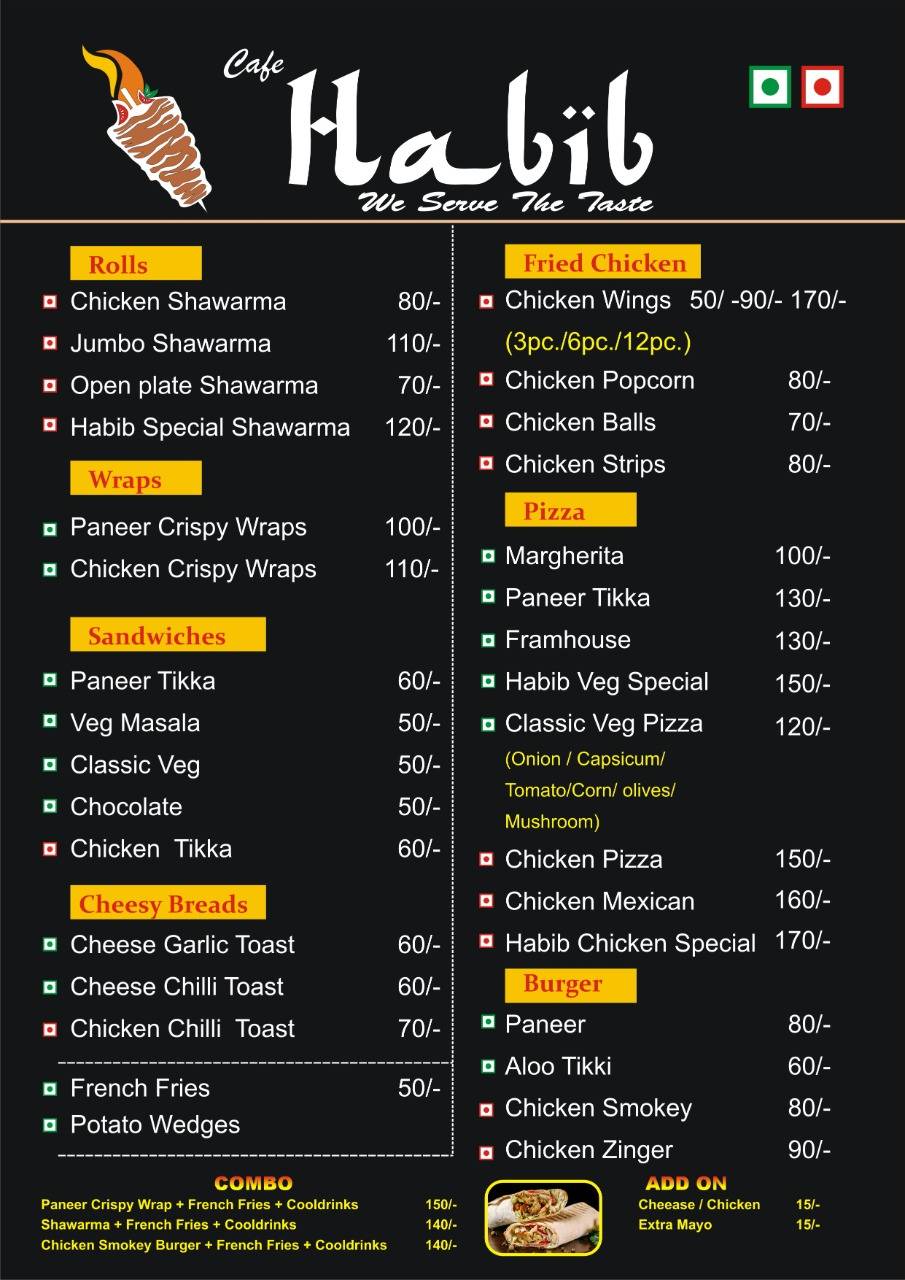 Menu at Cafe Habib, Solapur