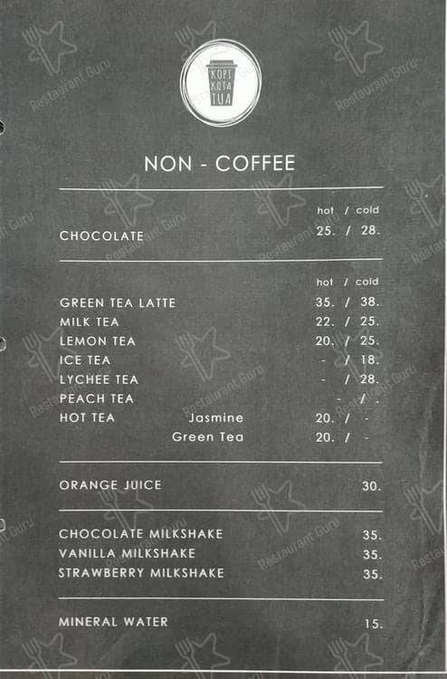 Menu at Kopi Kota Tua cafe, West Jakarta, Jl. Pintu Besar Utara No.11