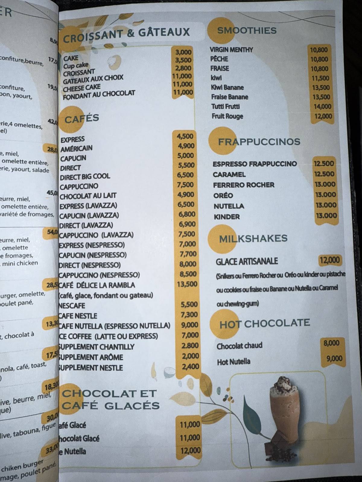 Menu at LA RAMBLA cafe, Hammamet, Blvd. Ibn el Fourat