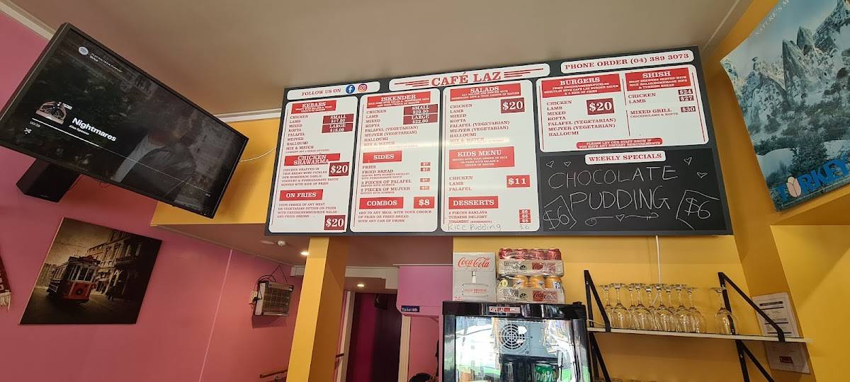 Menu at Cafe Laz Turkish Kebab House, Wellington, 121 Riddiford St