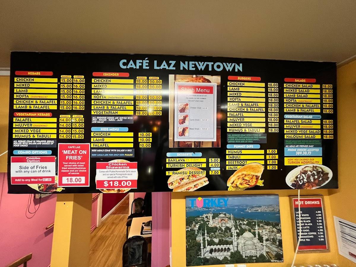 Menu at Cafe Laz Turkish Kebab House, Wellington, 121 Riddiford St
