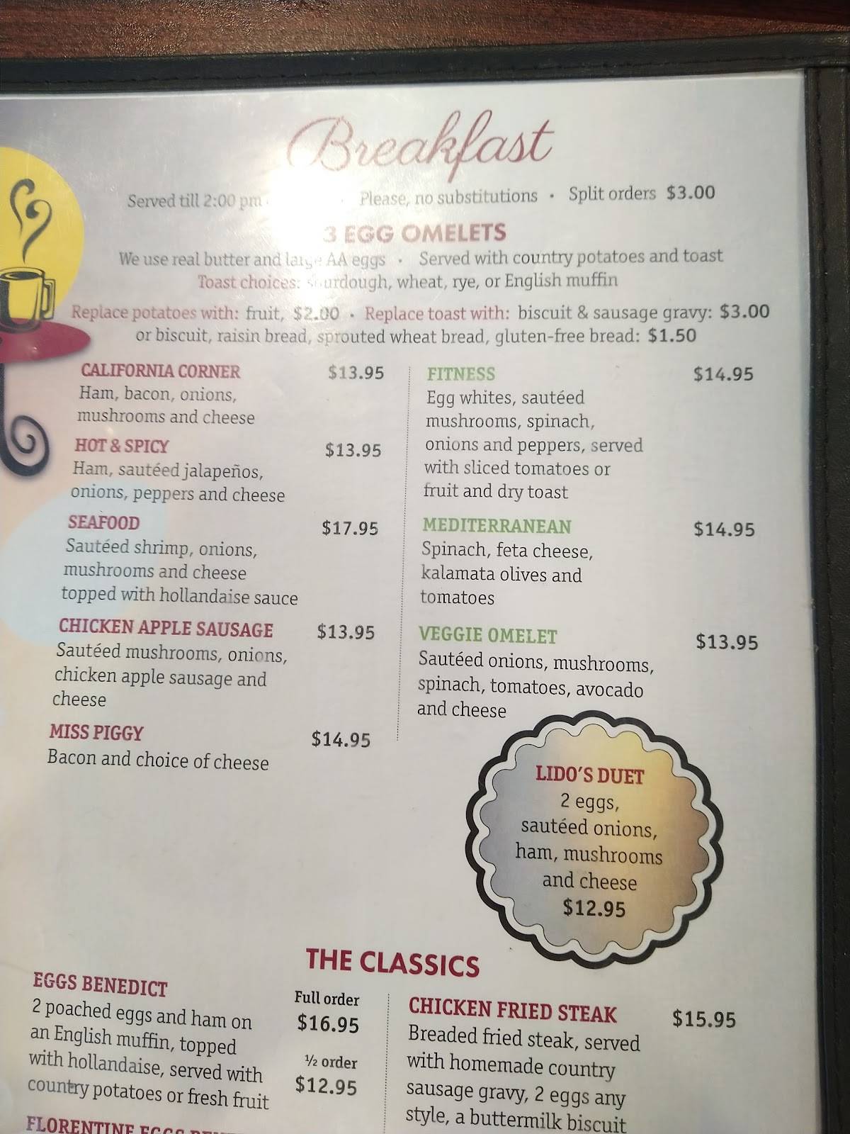 Menu at Lido Café and Bakery, Carmichael, Fair Oaks Blvd