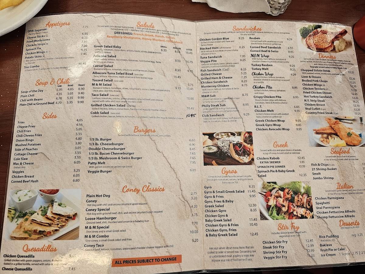 Menu at M & M Cafe, Canton