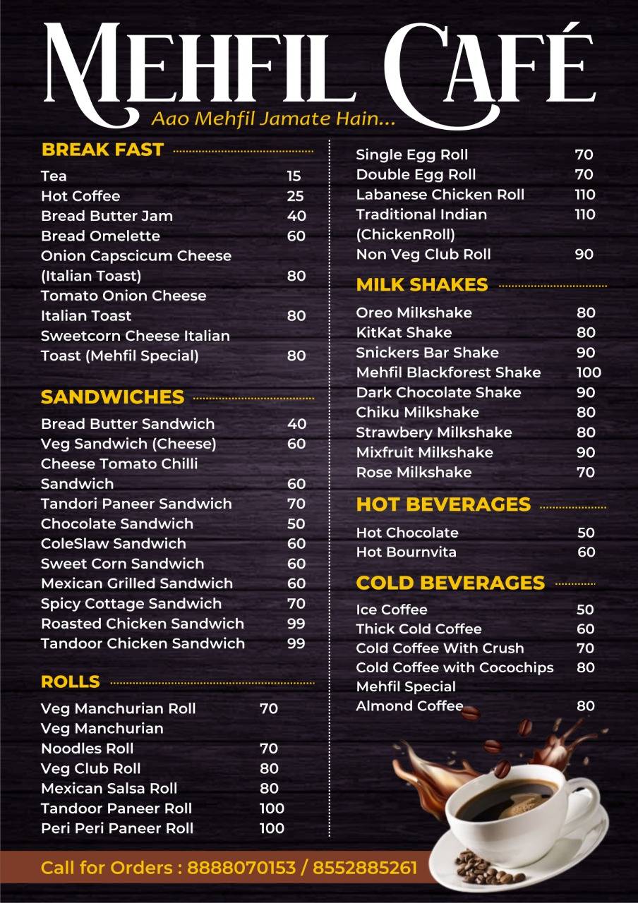 Menu at MEHFIL CAFE, Pune