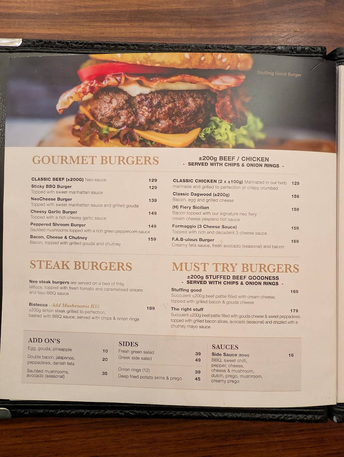 Menu at Café Neo restaurant, East London