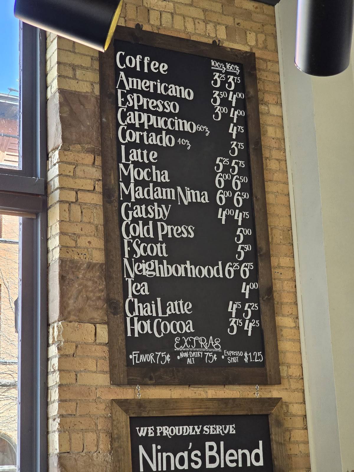 Menu at Nina's Coffee Cafe, Saint Paul