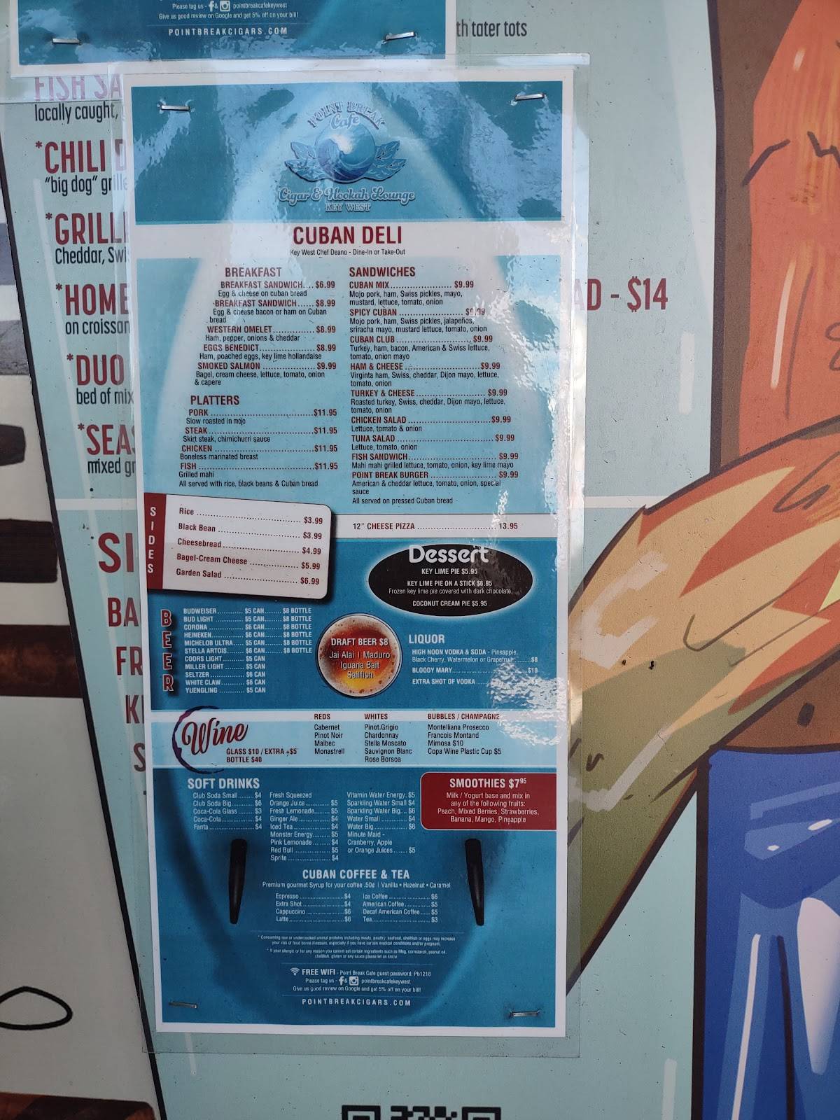 Menu at Point Break Café Key West pub & bar, Key West