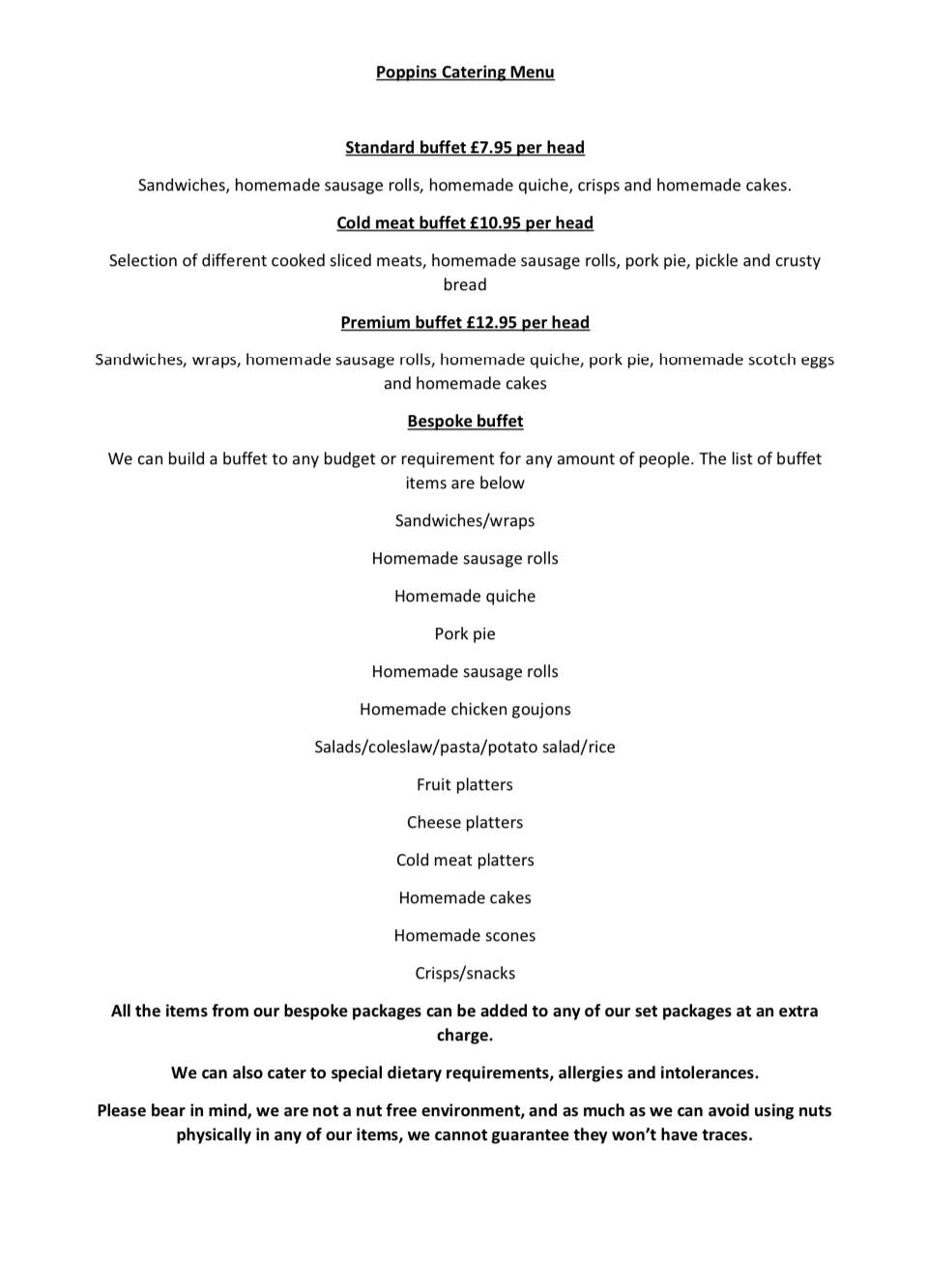 Menu at Poppins Cafe, Grimsby
