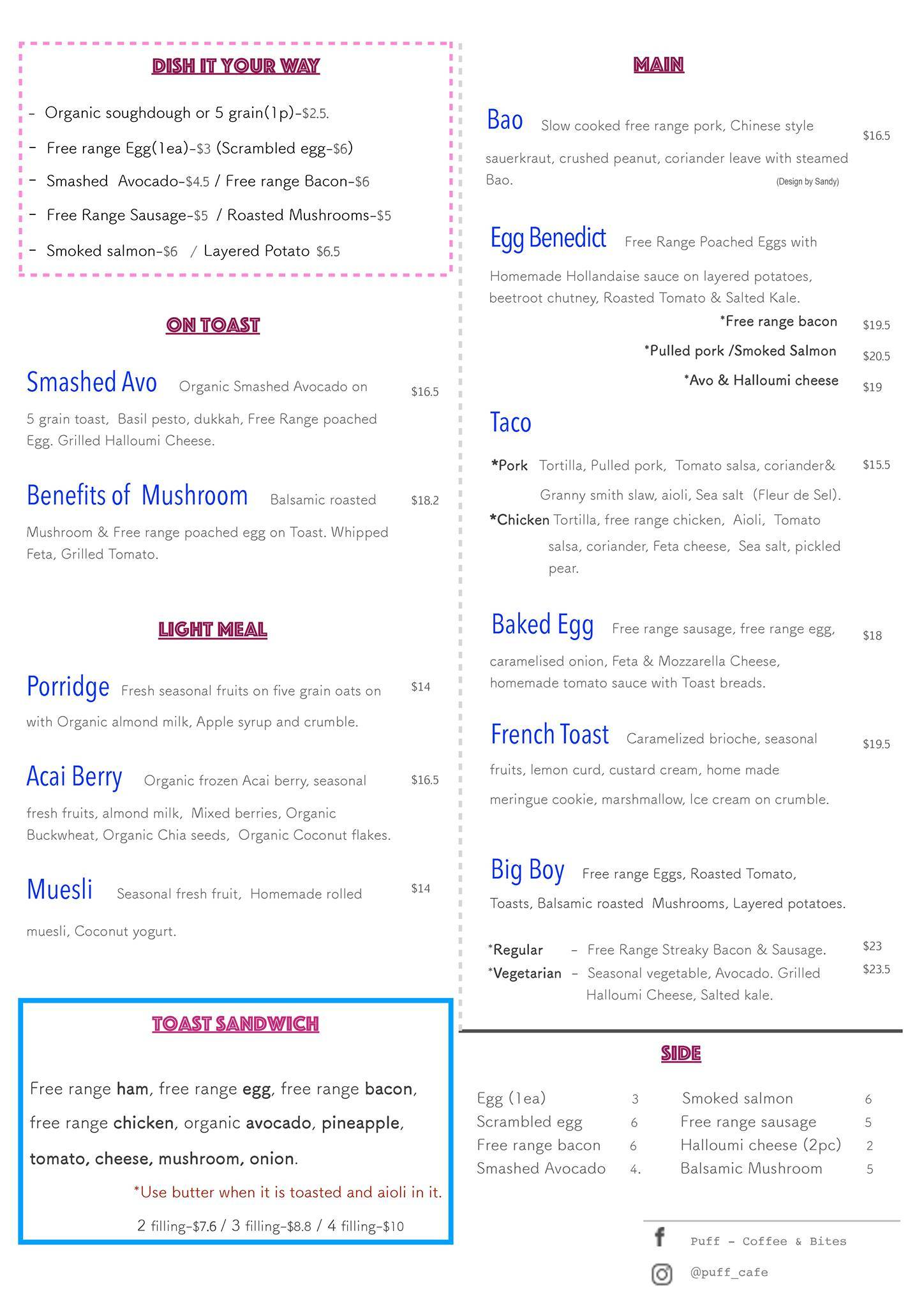 Menu at Puff Cafe, Orewa