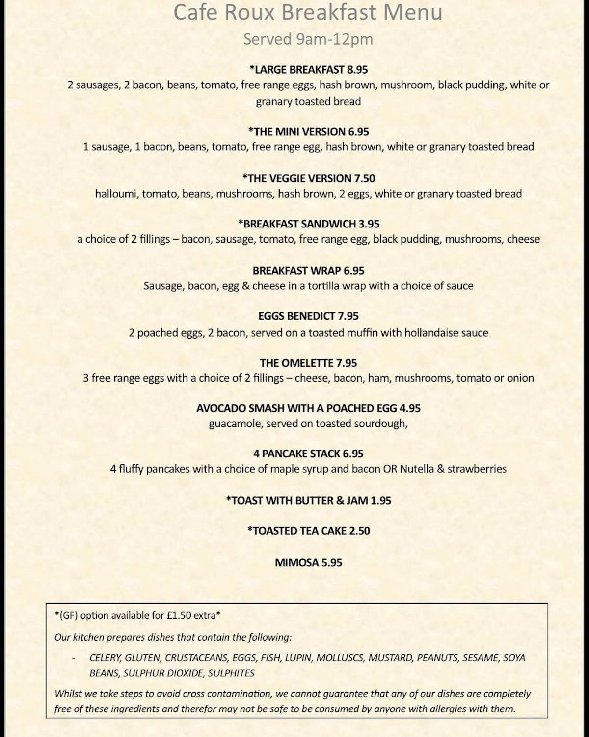 Menu at Café Roux Willenhall cafe, Willenhall